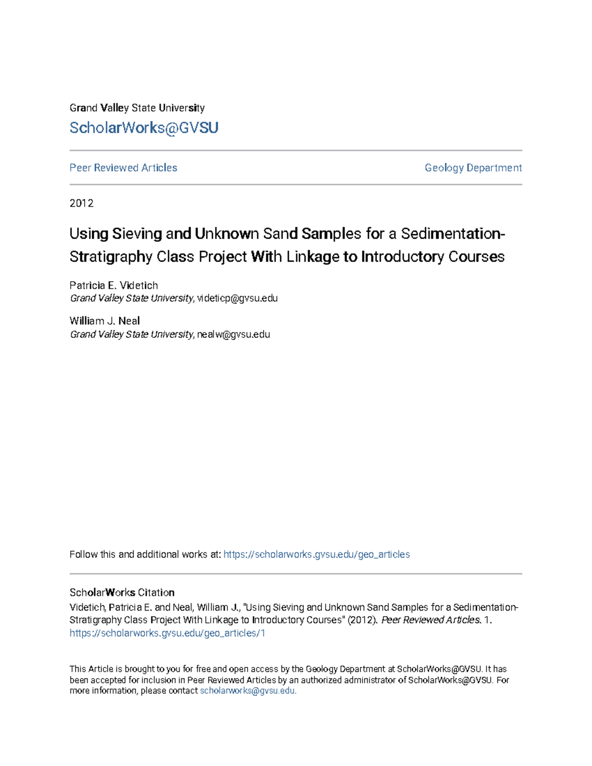 Using Sieving and Unknown Sand Samples for a Sedimentation- Strat ...