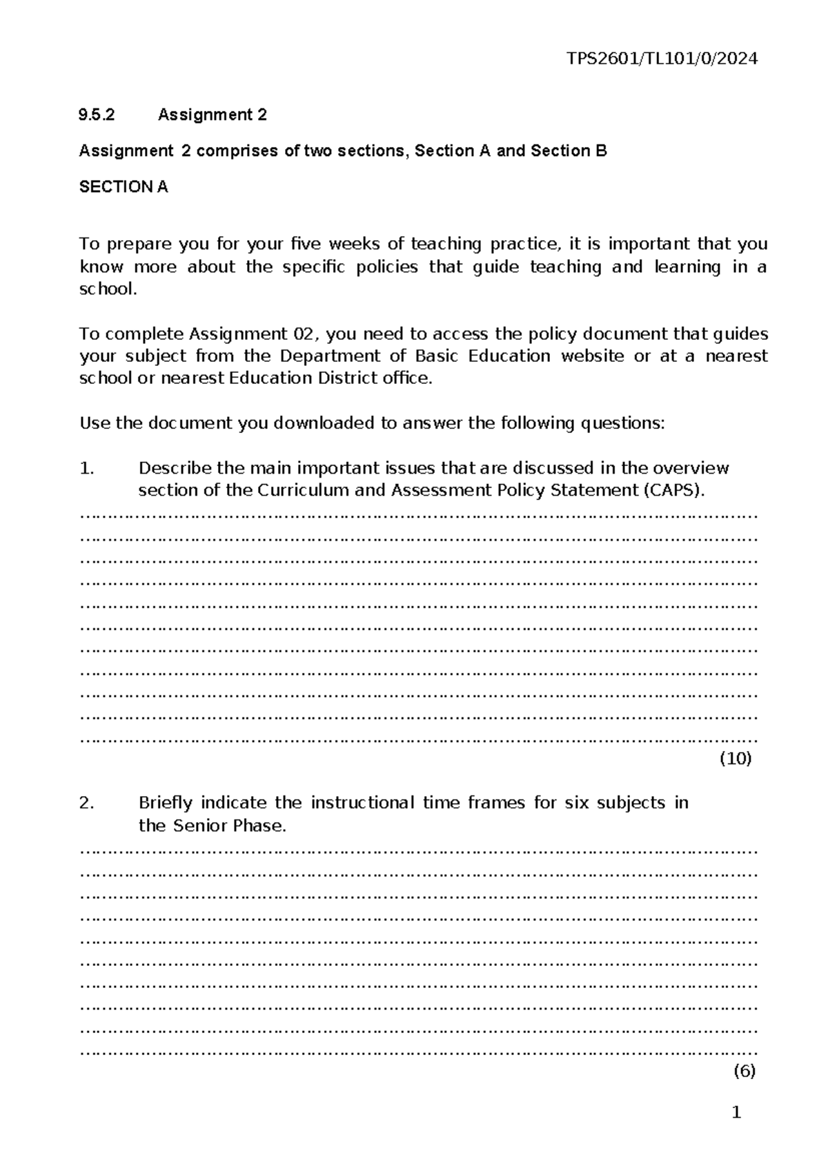 101 2024 0 b-23-36 - tutorial letter - TPS2601/TL101/0/ 9.5 Assignment ...