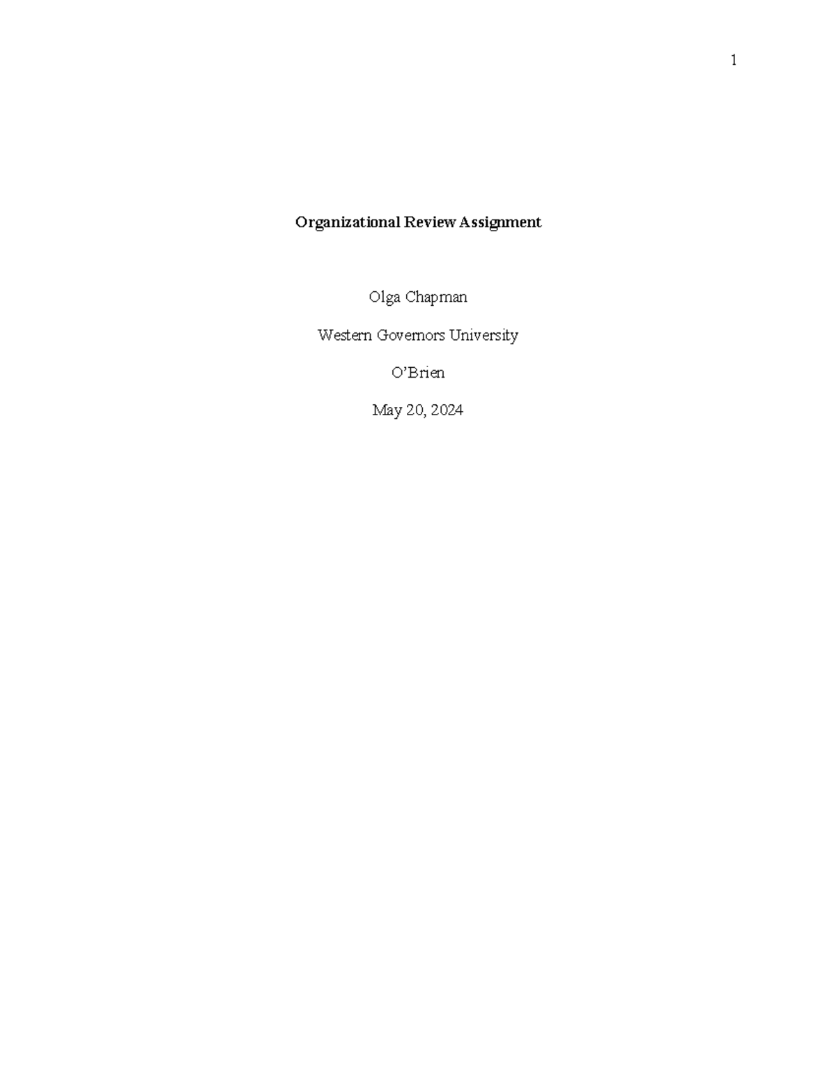 Organizational Review assignment - Organizational Review Assignment ...