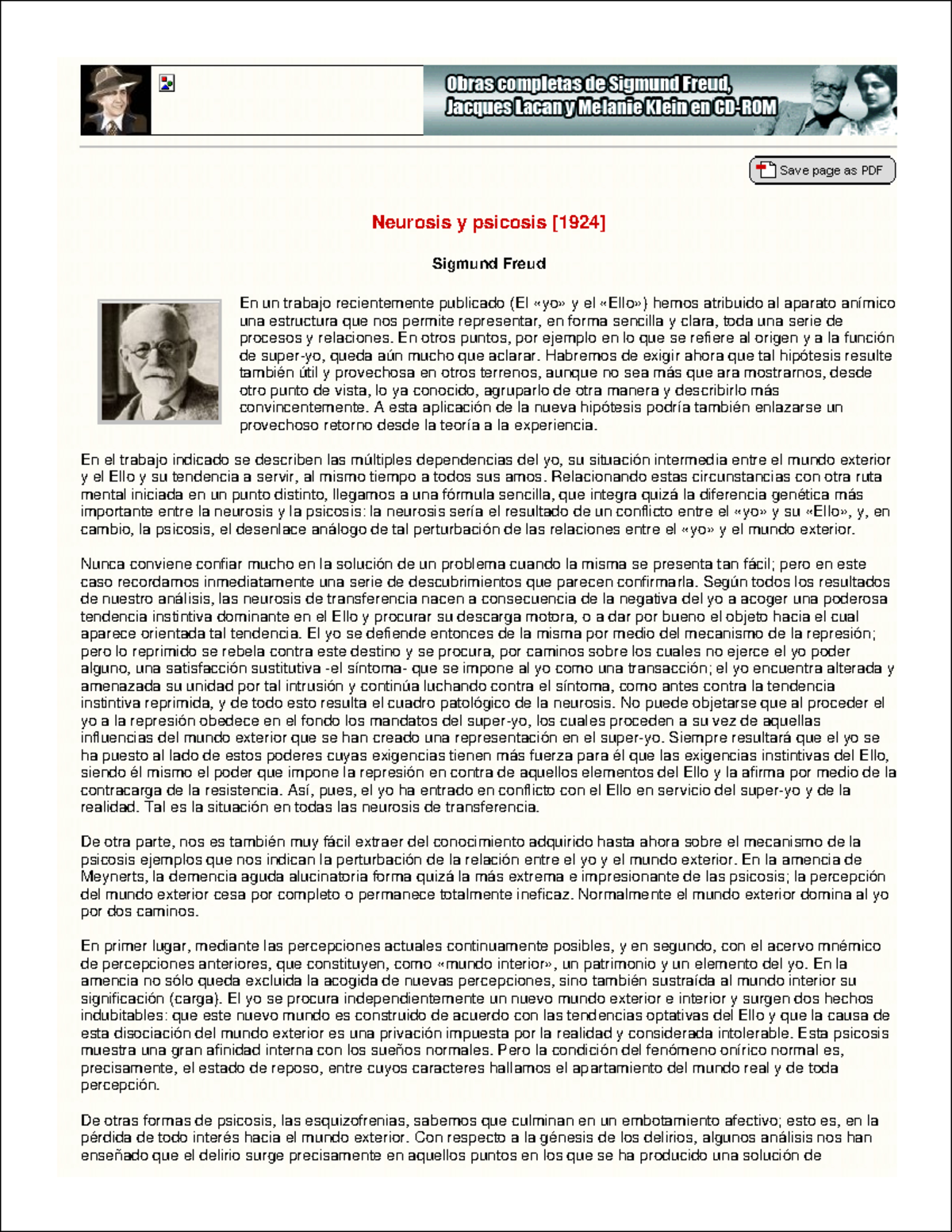 Neurosis y psicosis freud - Neurosis y psicosis [1924] Sigmund Freud En ...