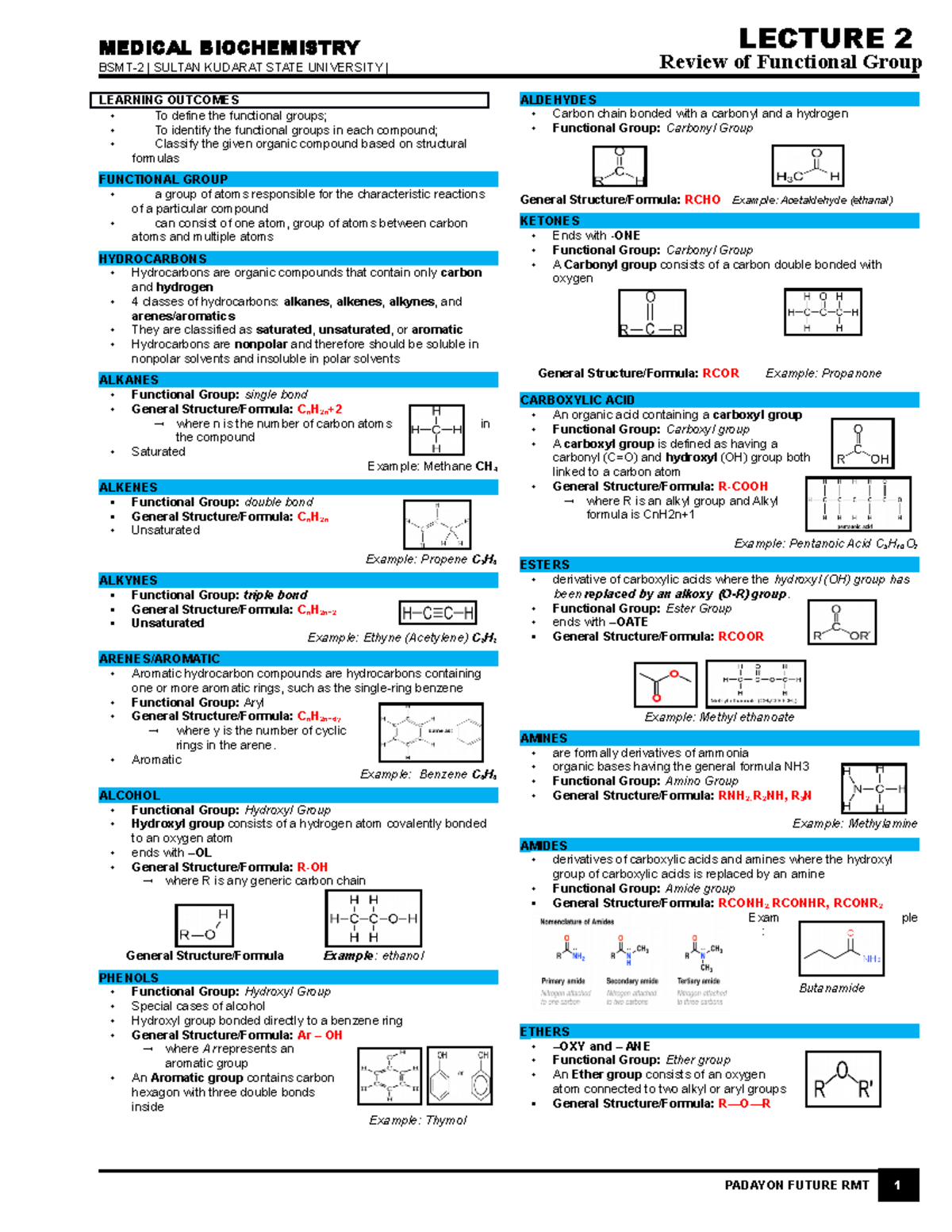 Lecture 2- Review OF Functional Group - MEDICAL BIOCHEMISTRY BSMT-2 ...