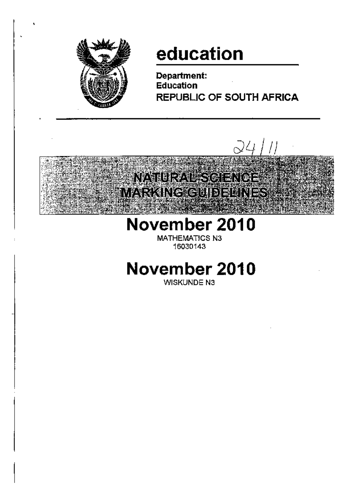 2010 nov n3 maths memo - Past paper - 191 - Studocu