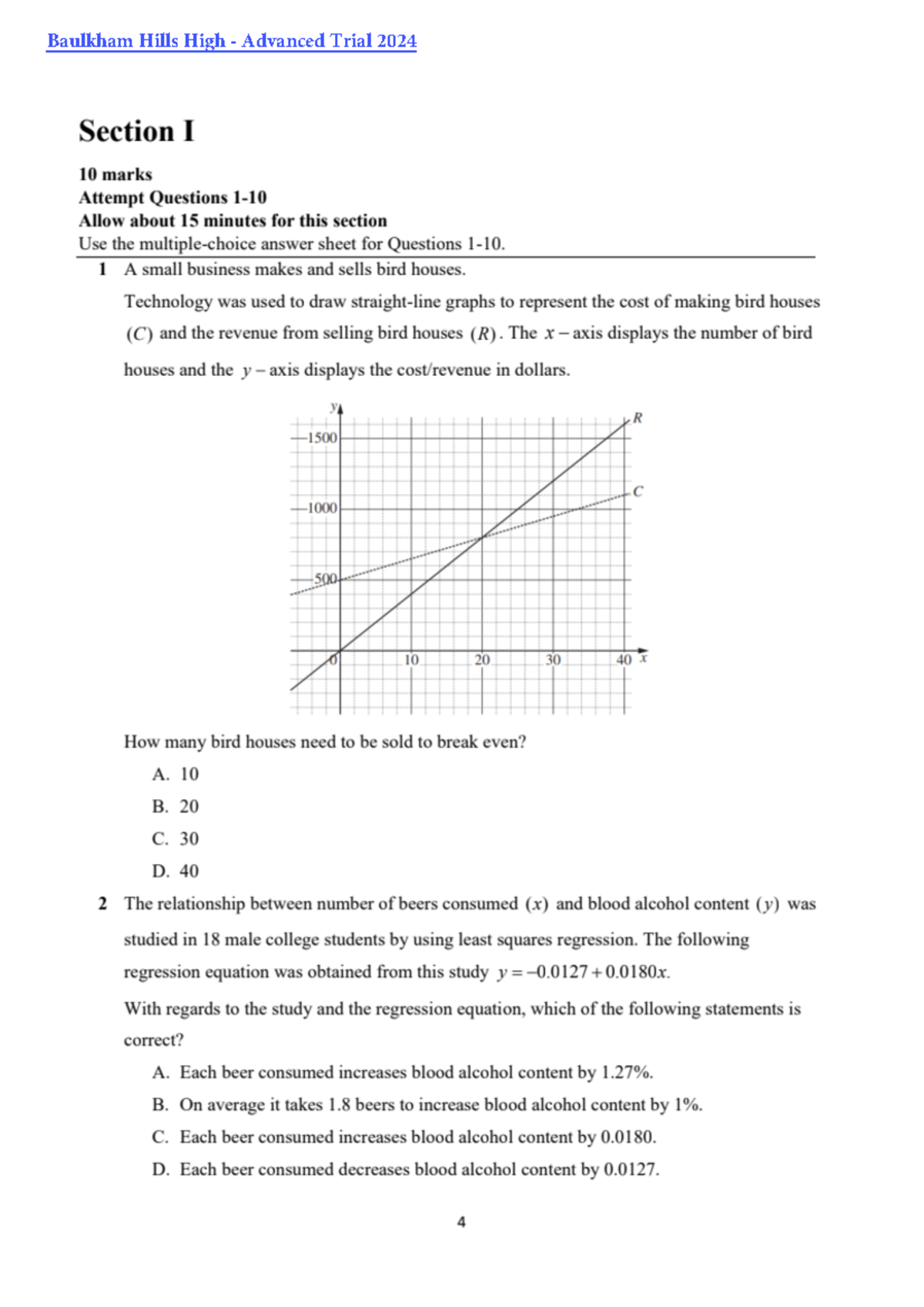 Baulkham Hills ADV Trial 2024 with Solutions - Baulkham Hills High ...