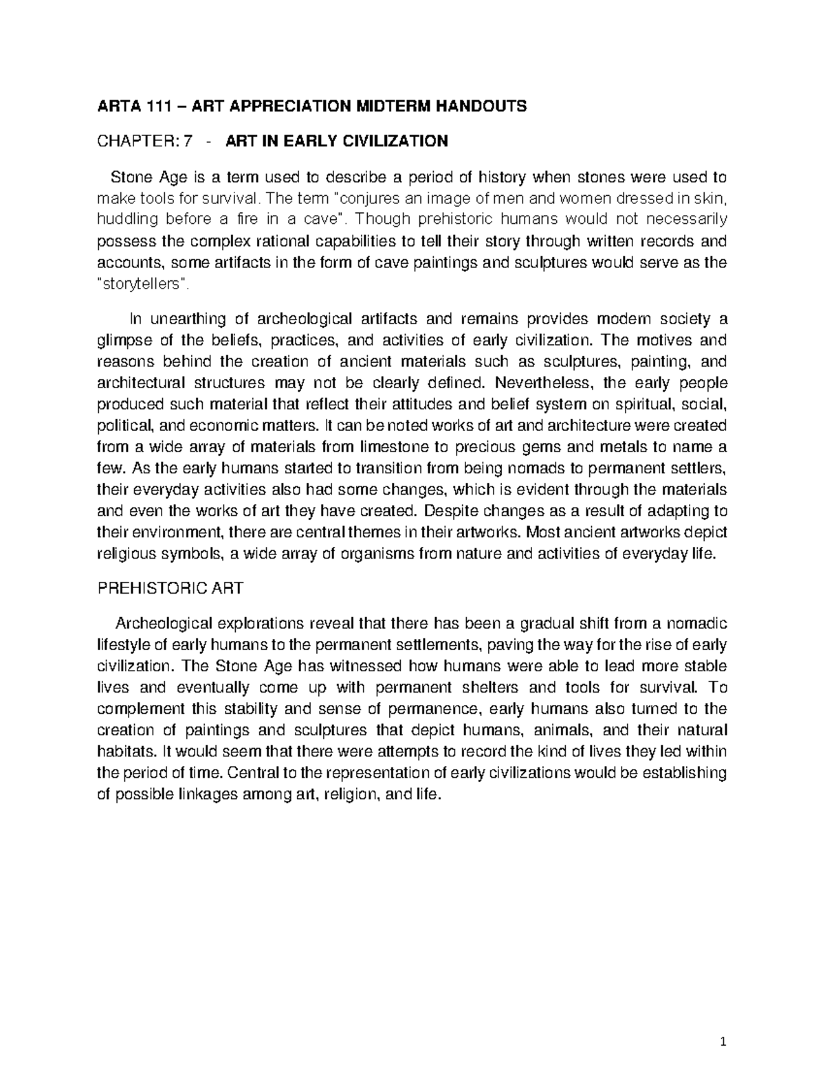 ARTA Handouts Lesson 7-9 - ARTA 111 – ART APPRECIATION MIDTERM HANDOUTS ...