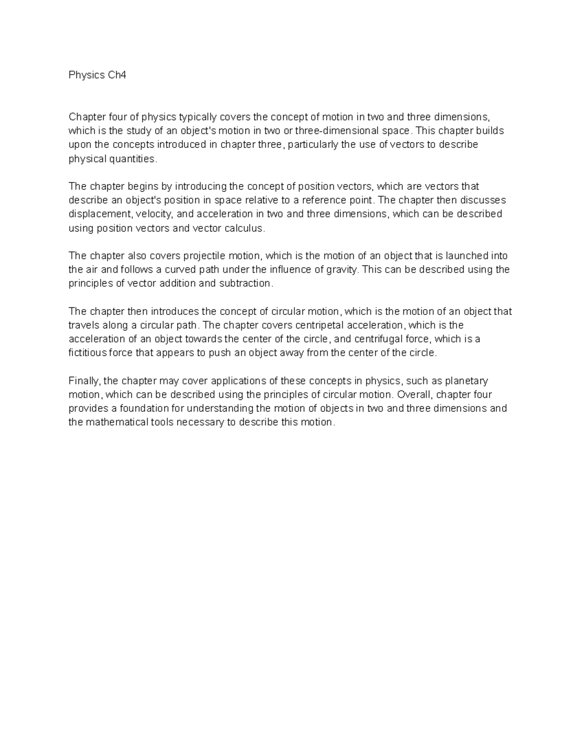 Physics Ch4 - Physics Ch Chapter four of physics typically covers the concept of motion in two ...