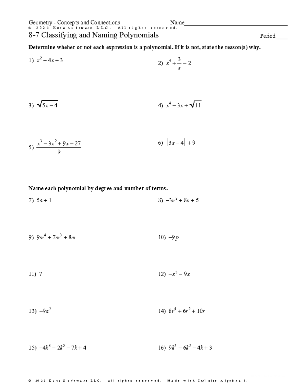 Classifying and Naming Polynomials problems - ©A h 2 \ 0 B 2 x 3 a ...