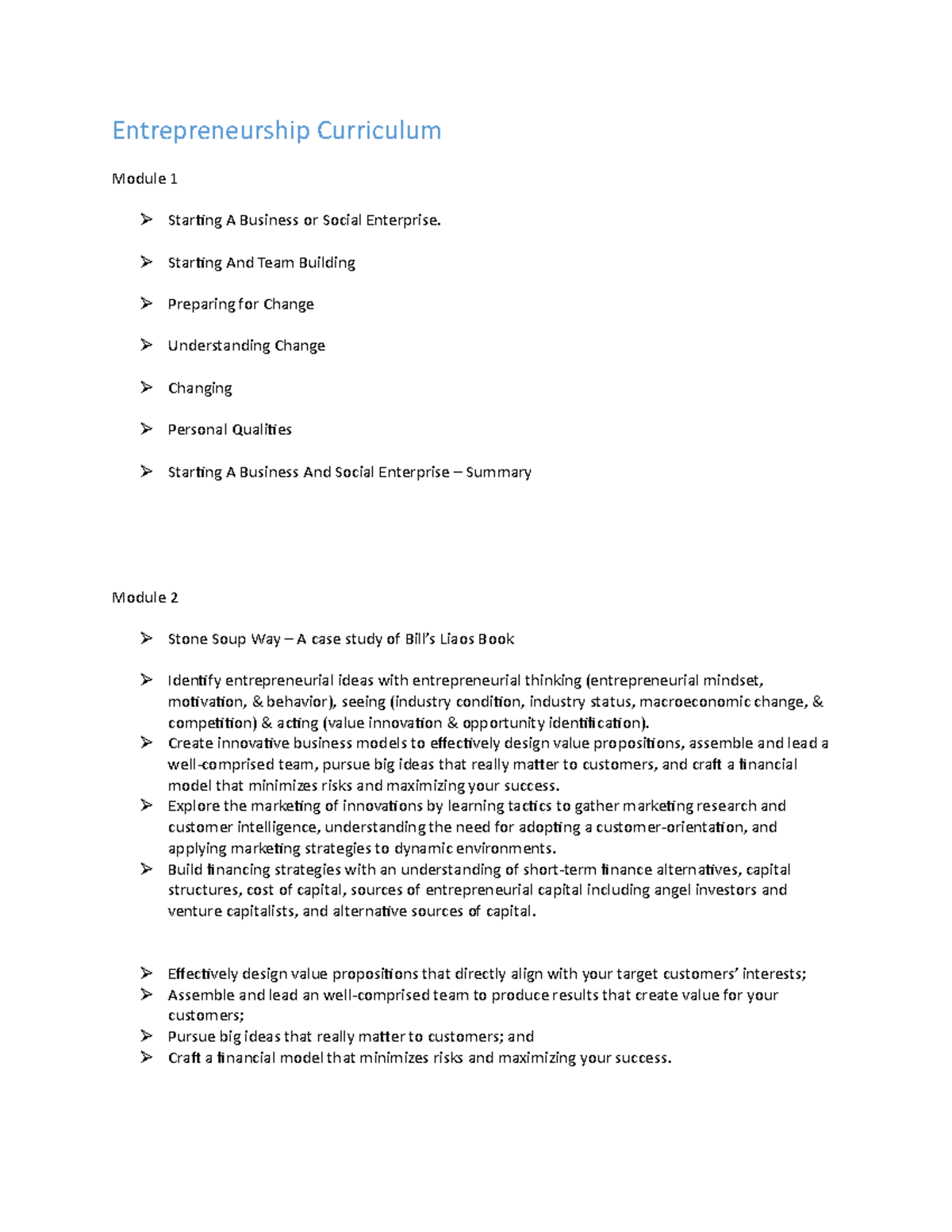 Entrepreneurship Curriculum - Entrepreneurship Curriculum Module 1 ...
