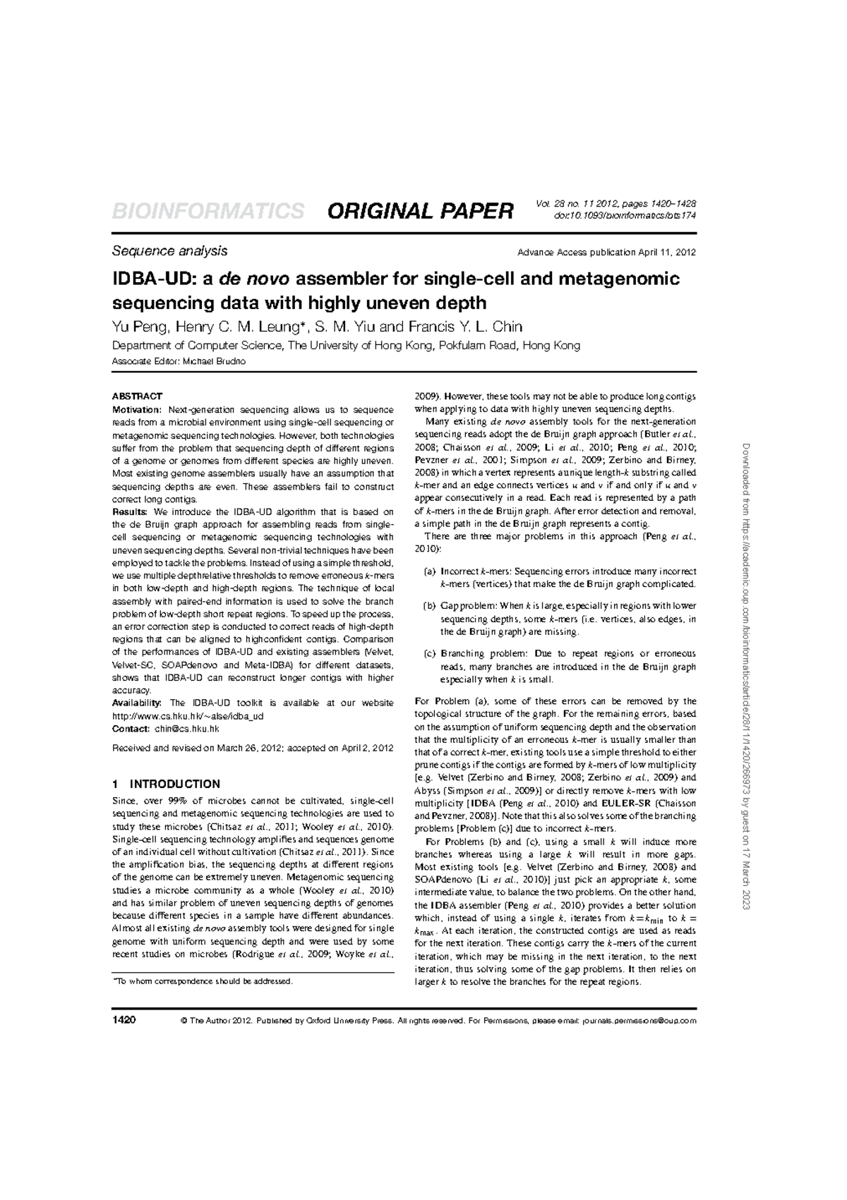 Bioinformatics 28 11 1420 - BIOINFORMATICS ORIGINAL PAPER Vol. 28 no ...