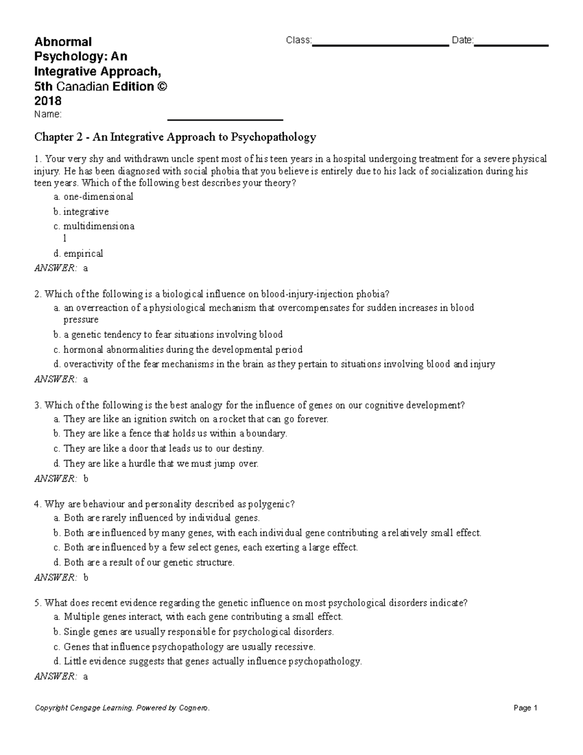 Chapter 2 An Integrative Approach to Psychopathology - Abnormal ...