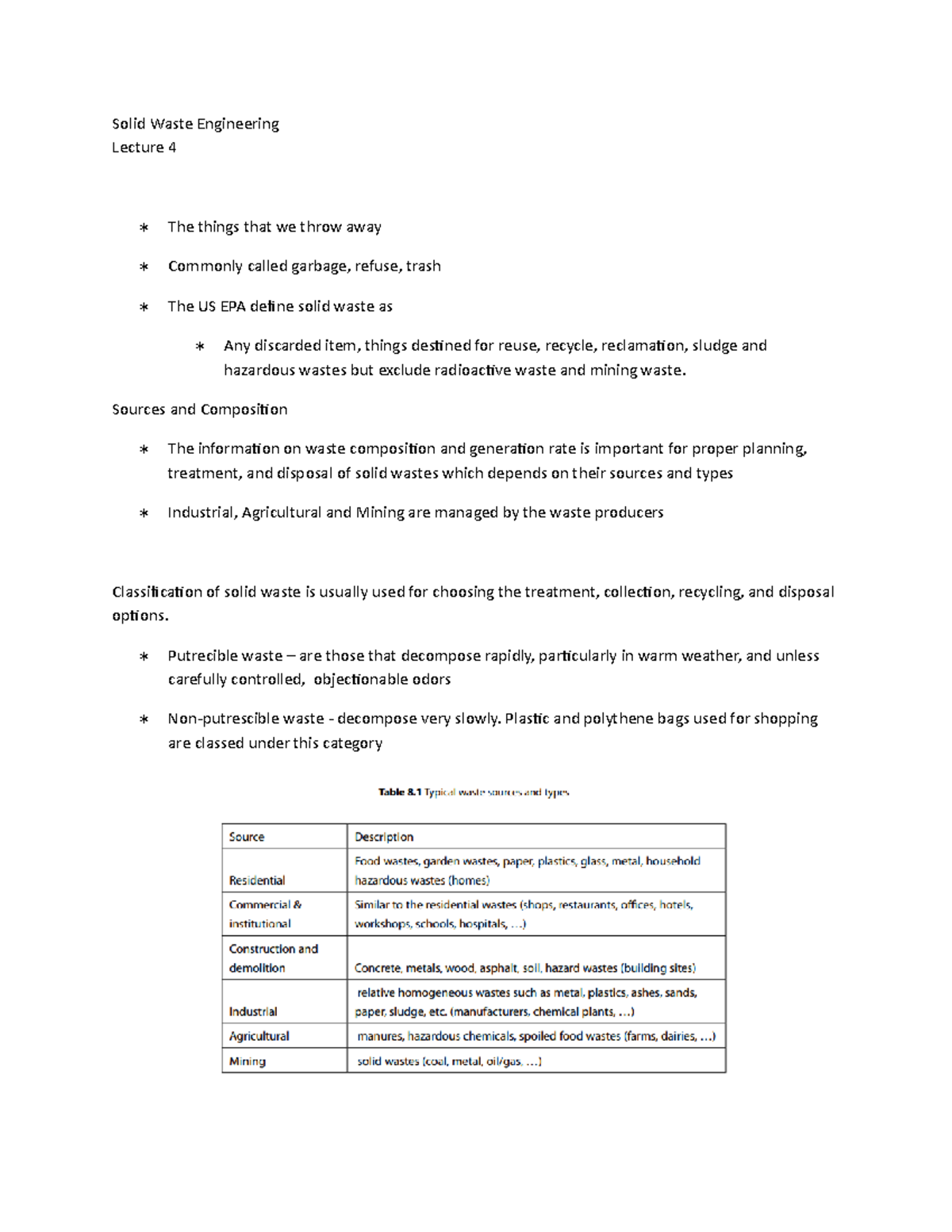 Solid Waste Engineering - Solid Waste Engineering Lecture 4 The things ...