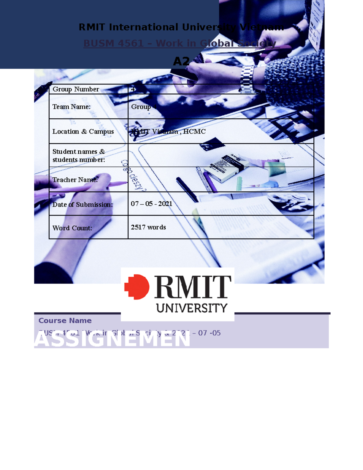 AS2 Group report for work in a global society - RMIT International ...