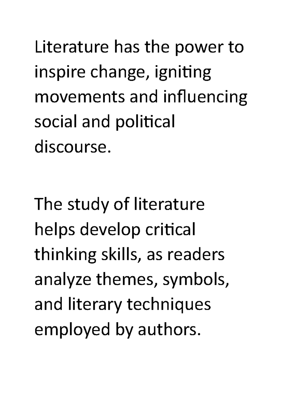 Assignment 4 - Literature has the power to inspire change, igniting ...