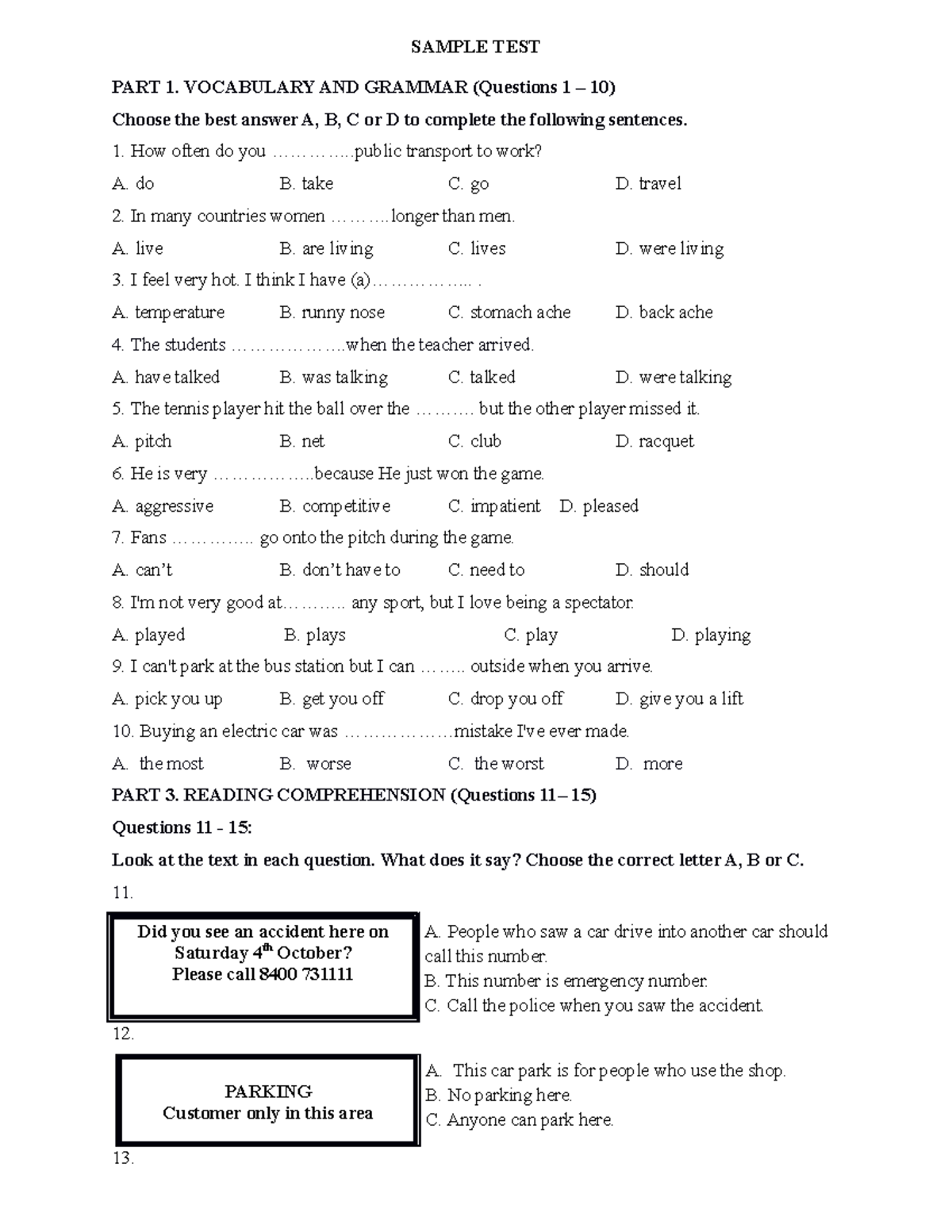 Practice TEST Life HP1 - fbfgxfg - SAMPLE TEST PART 1. VOCABULARY AND ...