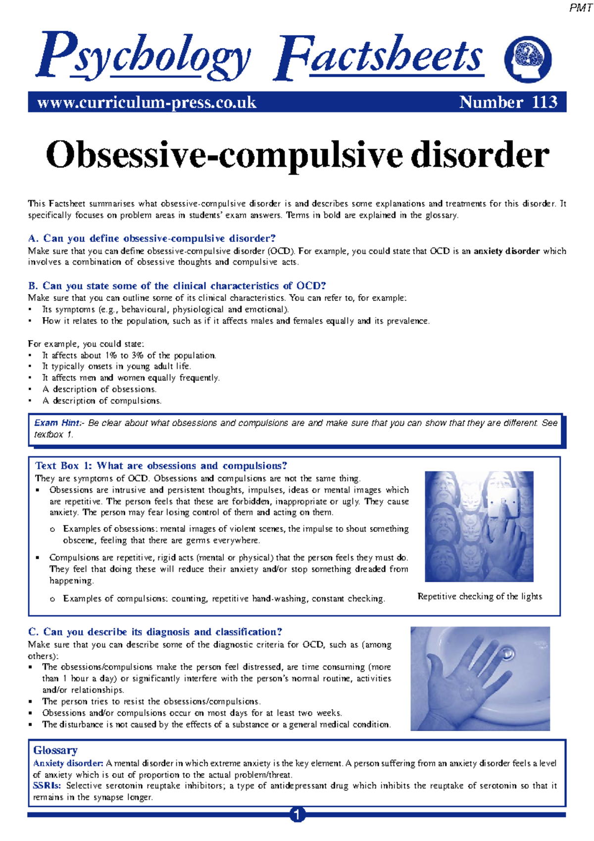 OCD - ocd factsheet - Obsessive-compulsive disorder curriculum-press.co ...