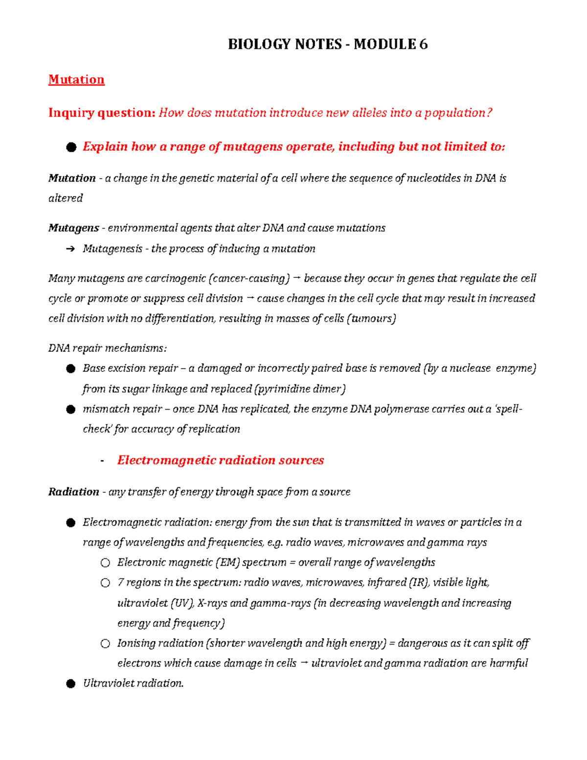 Biology Notes Module 6 - BIOLOGY NOTES - MODULE 6 Mutation Inquiry ...