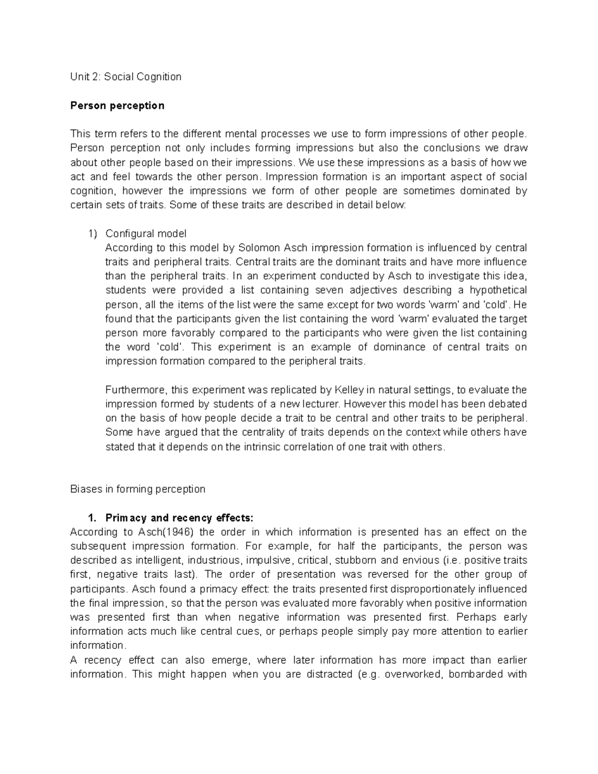 Unit 2- aurobindo college - Unit 2: Social Cognition Person perception ...