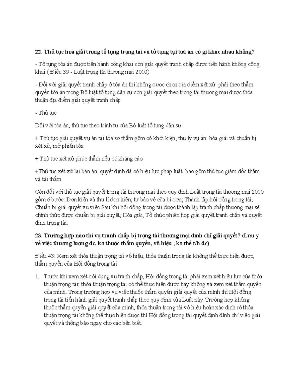 Bài tập LKD - 22. Thủ tục hoà giải trong tố tụng trọng tài và tố tụng ...