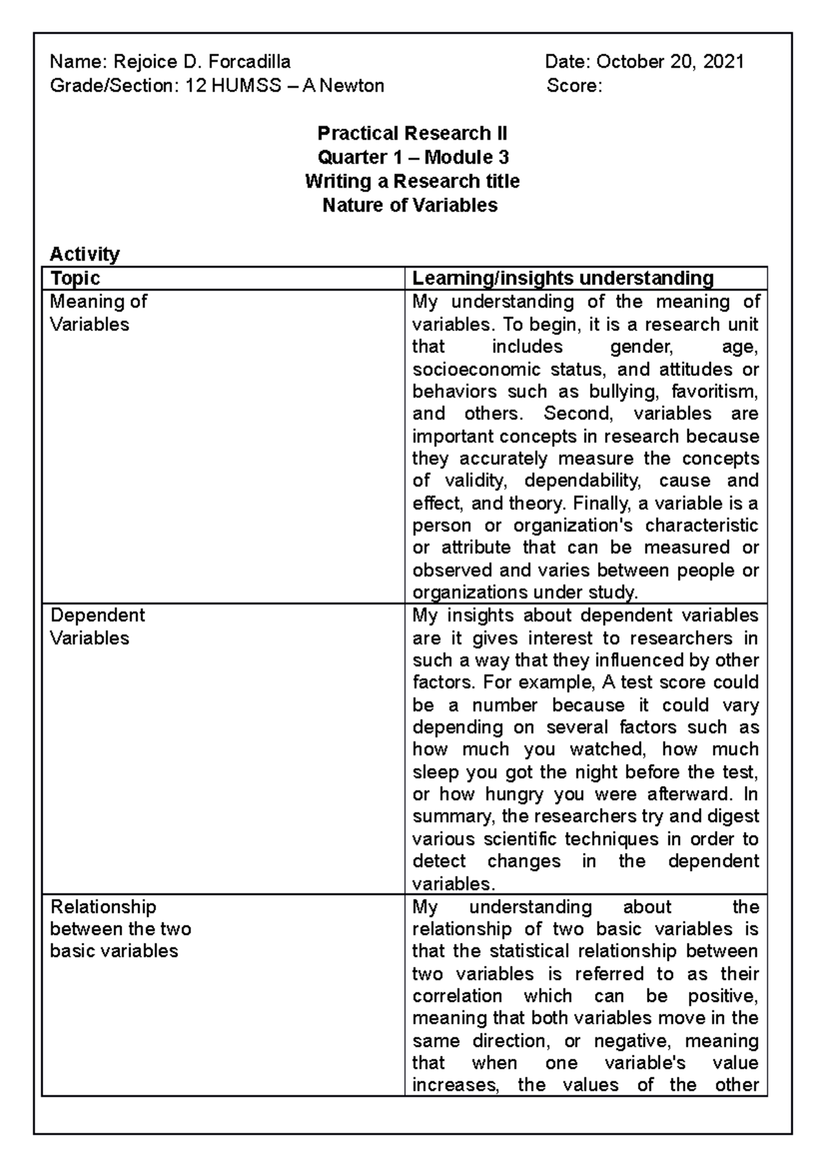 12 - PR2 Q1-M3 - practical research - Name: Rejoice D. Forcadilla Date ...