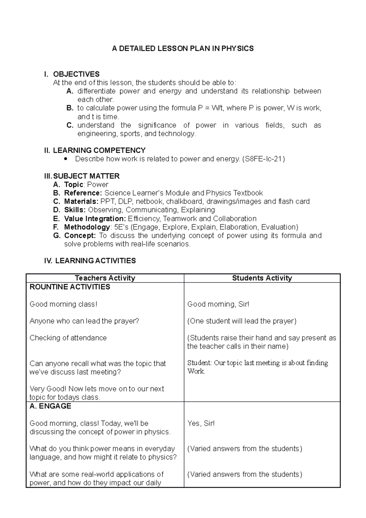 A- Detailed- Lesson-PLAN-IN- Physics - A DETAILED LESSON PLAN IN ...