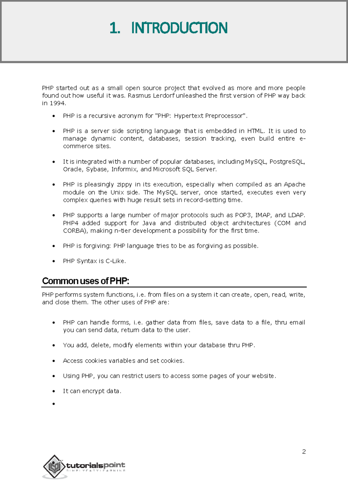 1-PHP intro,Syntax and Variable - PHP started out as a small open source project that evolved as ...