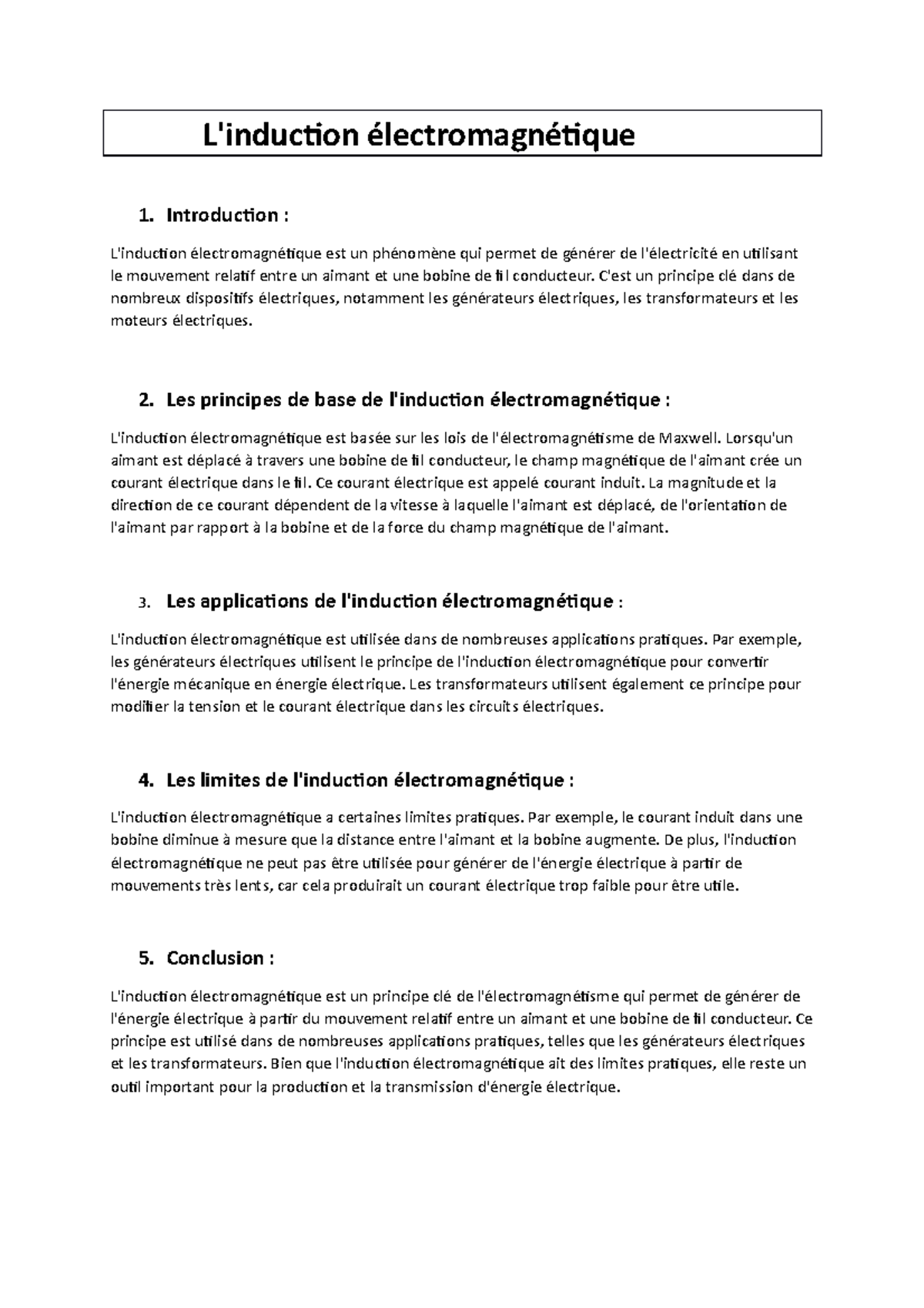 L'induction électromagnétique - Introduction : L'induction ...