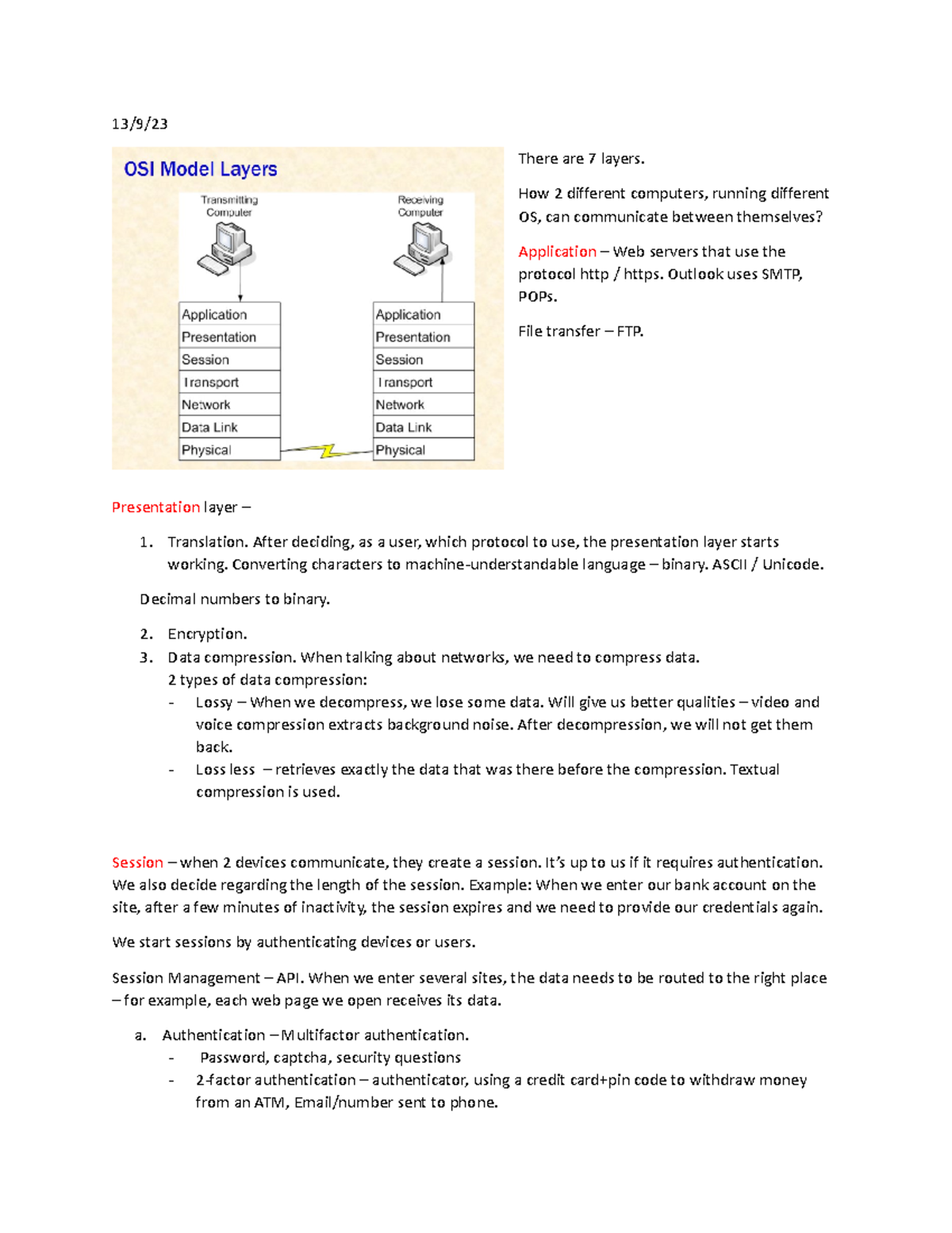 2270 -2 - second lecture - 13/9/ There are 7 layers. How 2 different computers, running ...