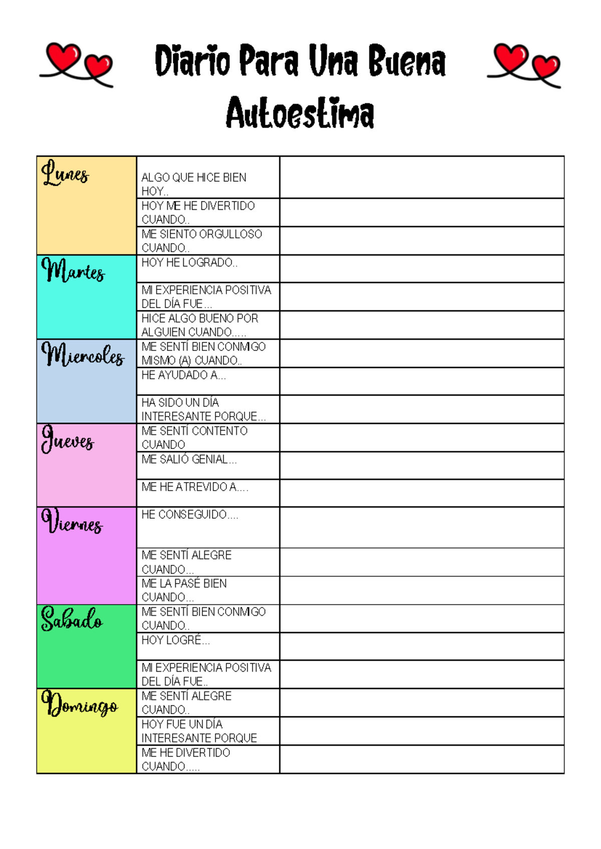 Diario autoestima - MATERIAL - ALGO QUE HICE BIEN HOY.. HOY ME HE ...