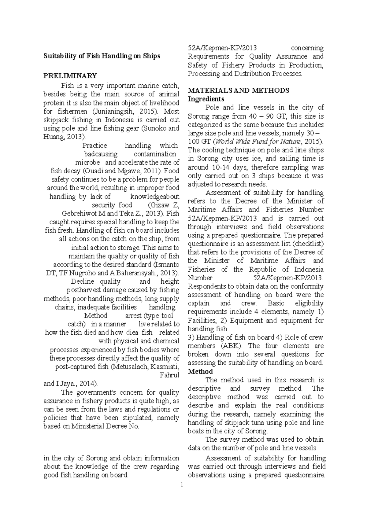 Suitability of Fish Handling on Ships - 1 Suitability of Fish Handling ...