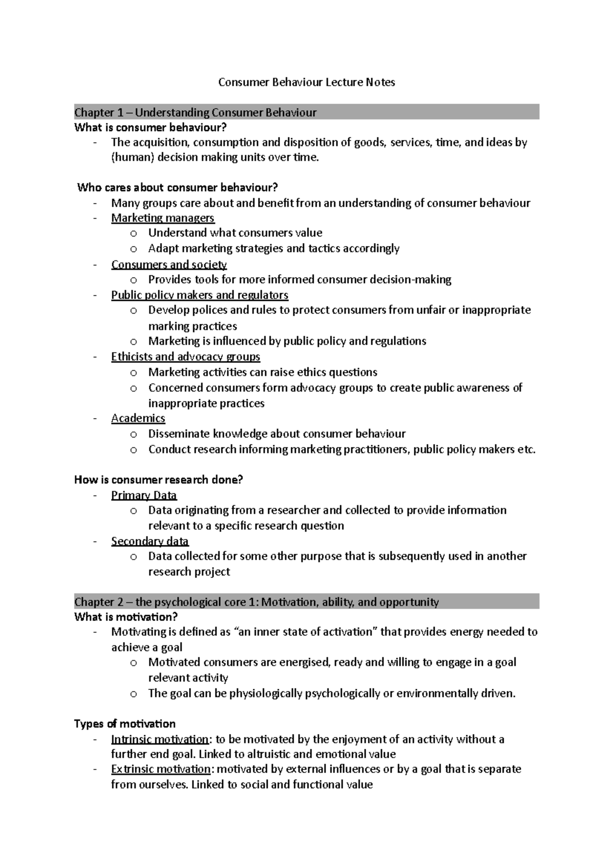 Consumer Behaviour Lecture Notes 2022 - 024202 - Studocu