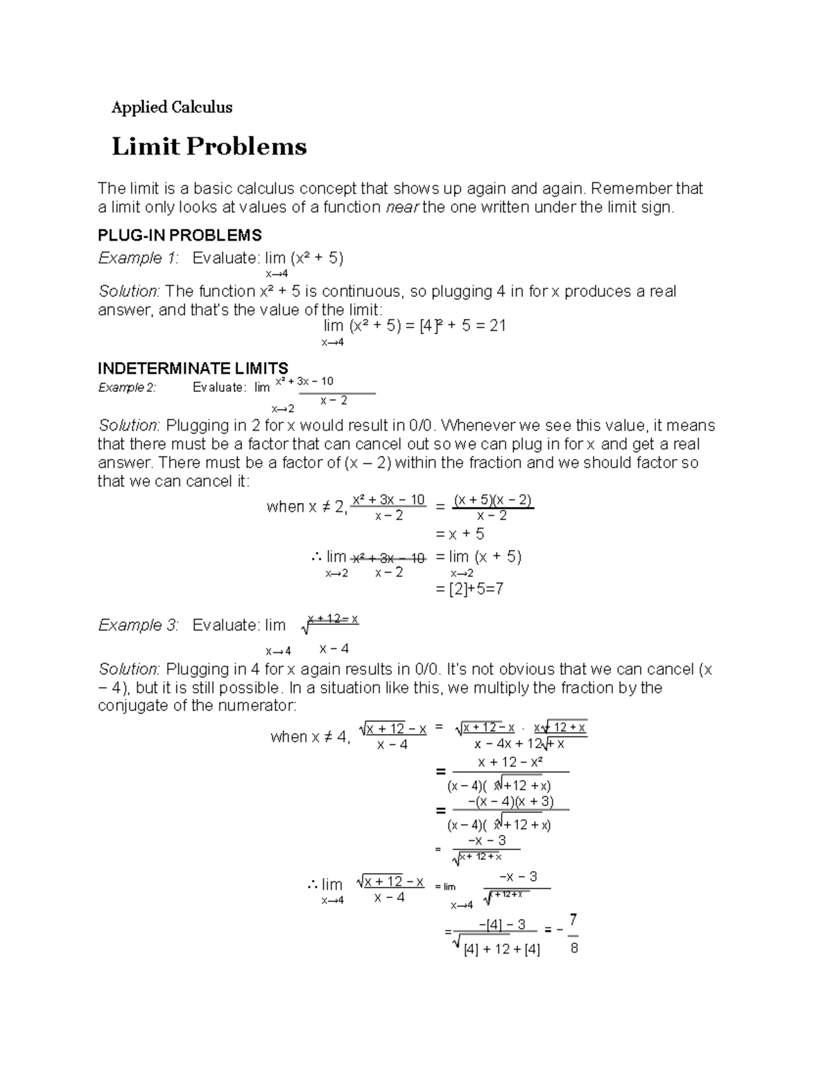 Limit Problems - This is coursework for Applied Calculus. This was an ...