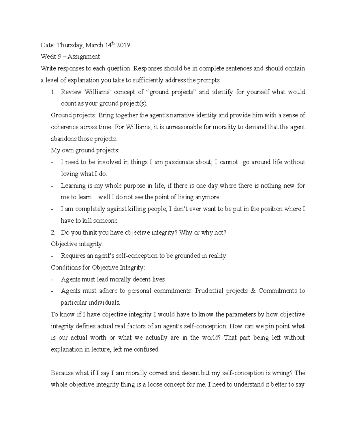 Week 9- Assignment - Date: Thursday, March 14th 2019 Week 9 ...