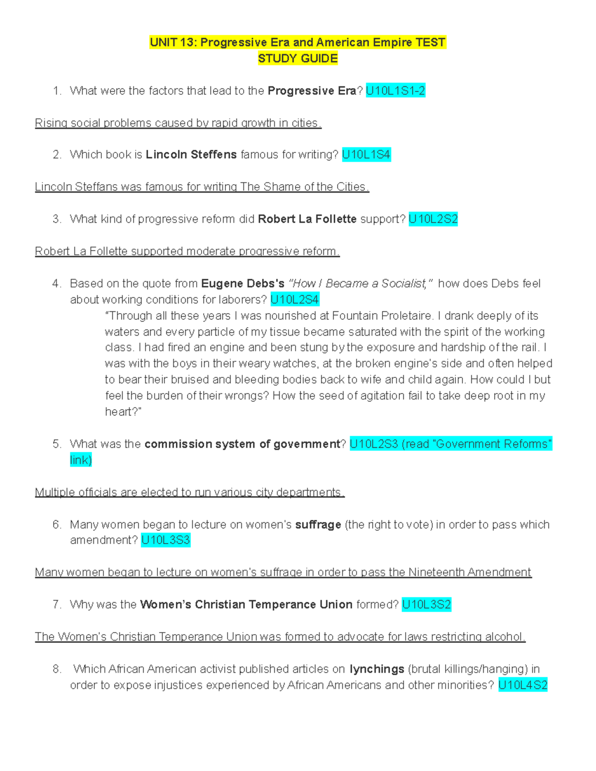 United States History 11 - Unit 13 Test Study Guide - UNIT 13 ...