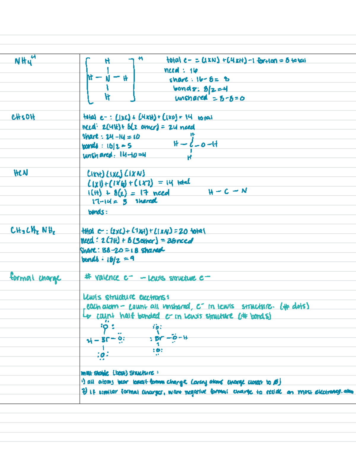 Chemistry Lecture Lewis structures practice - N Hy " H " total e ...