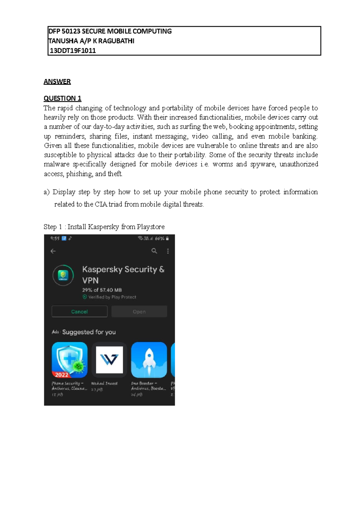 13DDT19F1011 Tanusha - kut mung - DFP 50123 SECURE MOBILE COMPUTING TANUSHA A/P K RAGUBATHI ...