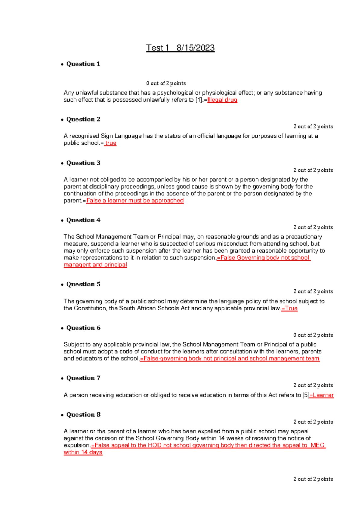 HFEd tests 1,2, optional memo - • Question 1 Test 1 8/15/ 0 out of 2 ...
