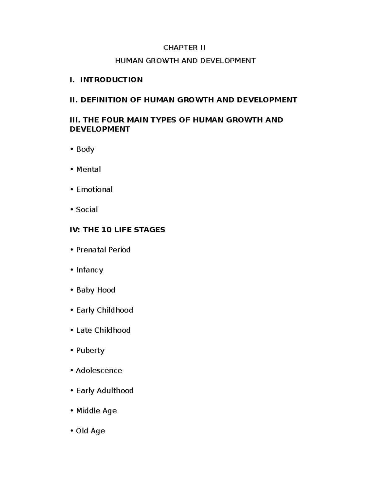 Chapter II written report - CHAPTER II HUMAN GROWTH AND DEVELOPMENT I ...