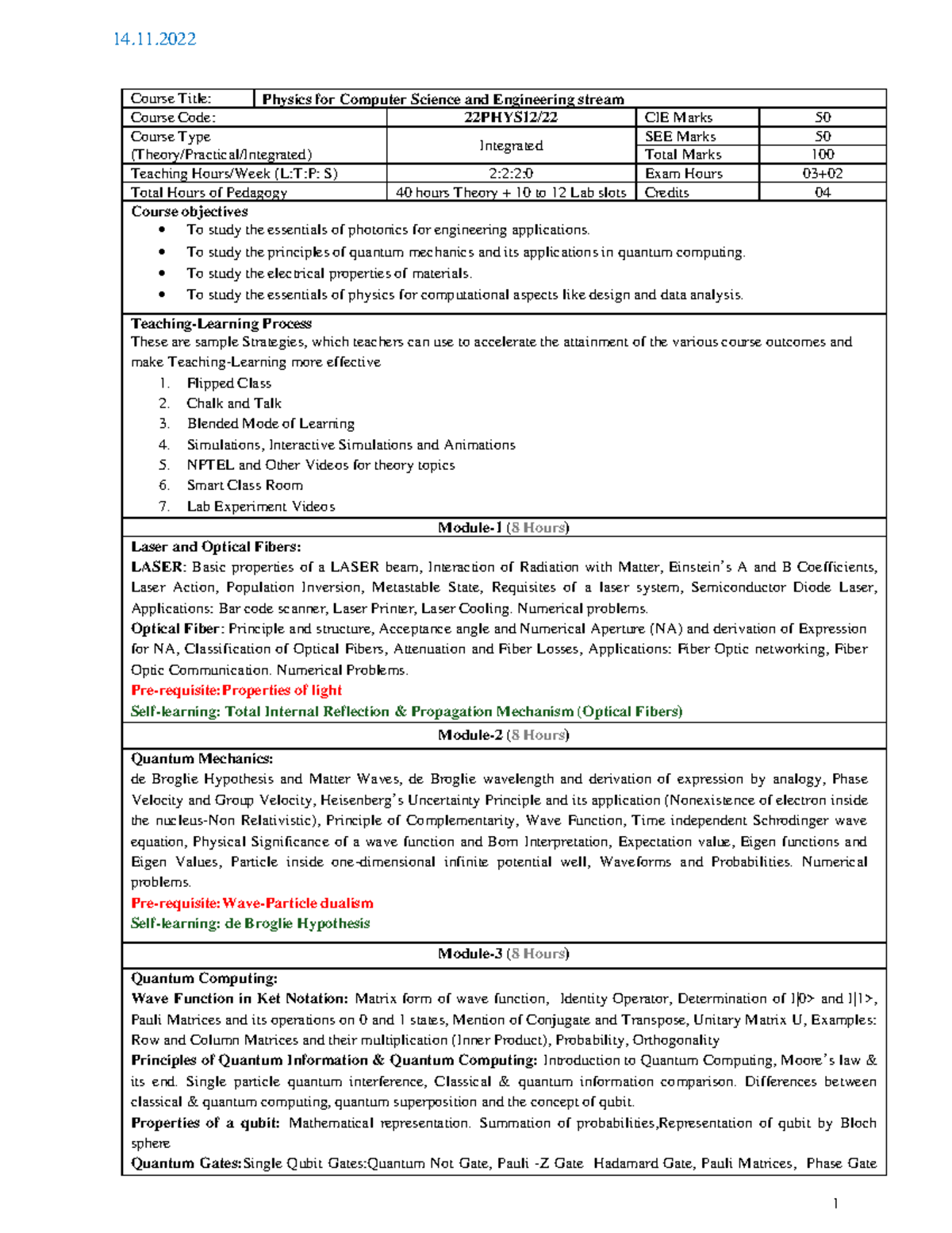 22PHYS12 - Course Title: Physics for Computer Science and Engineering ...