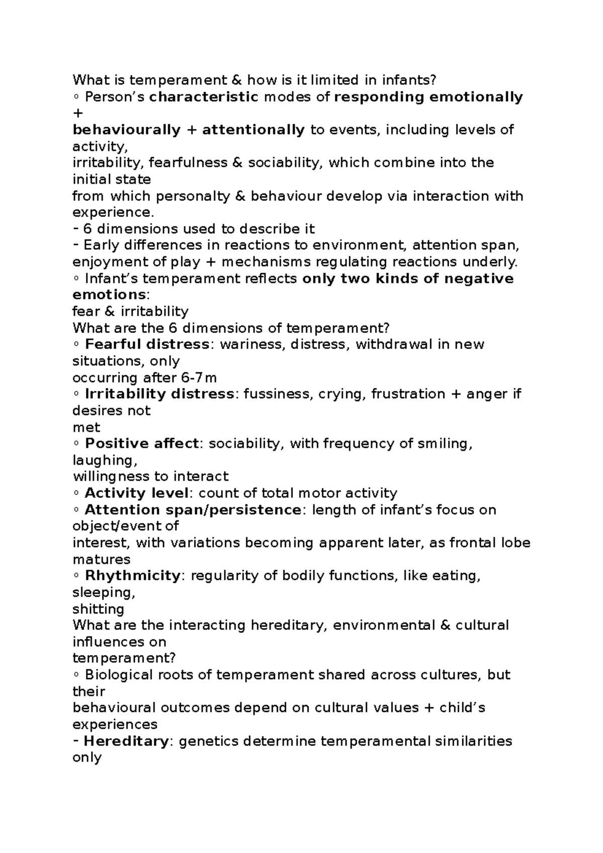 What is temperament - ⁃ 6 dimensions used to describe it ⁃ Early ...