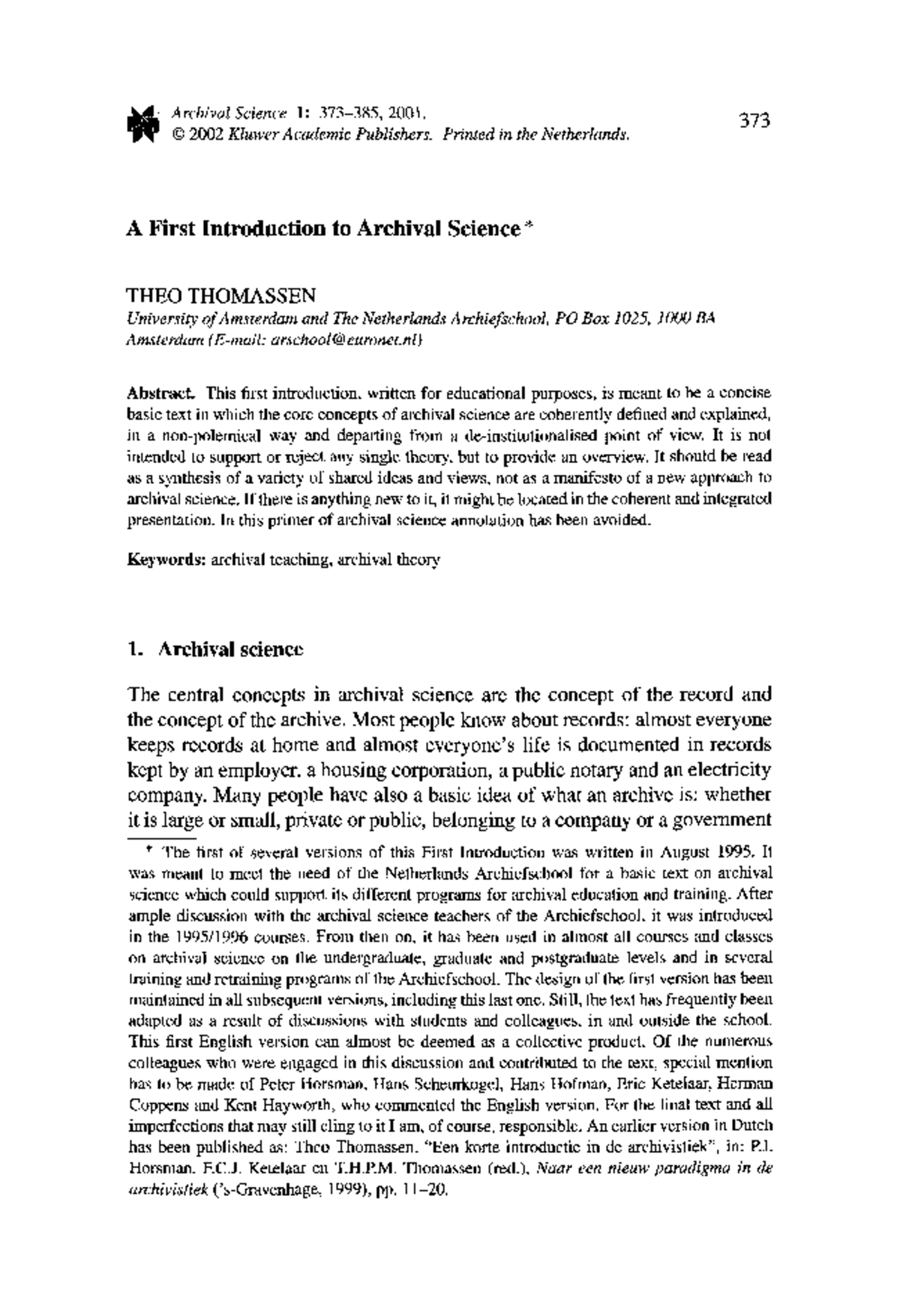 A first introduction to archival science - Archival Science 1: 373-385 ...