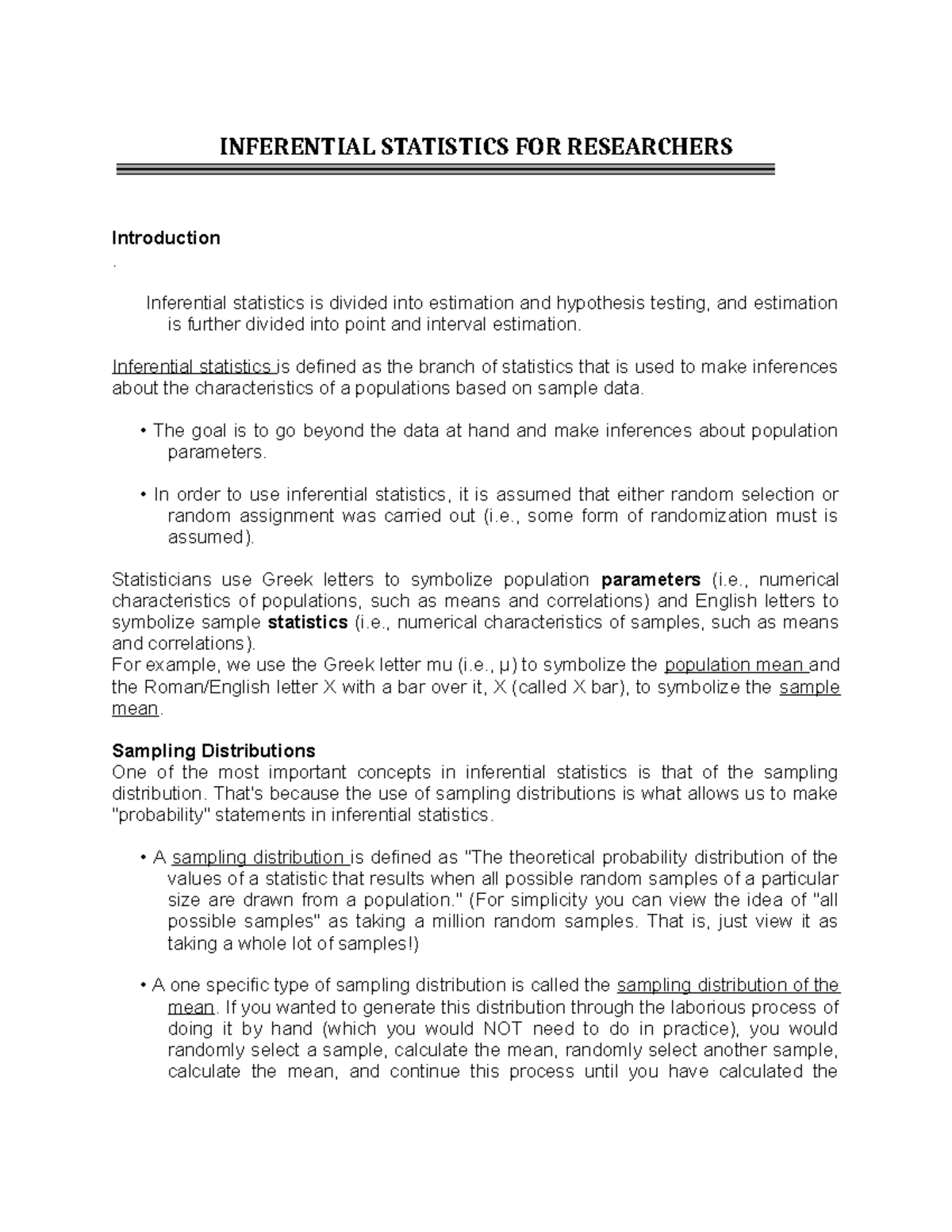 Inferential Statistics FOR Researchers - INFERENTIAL STATISTICS FOR ...