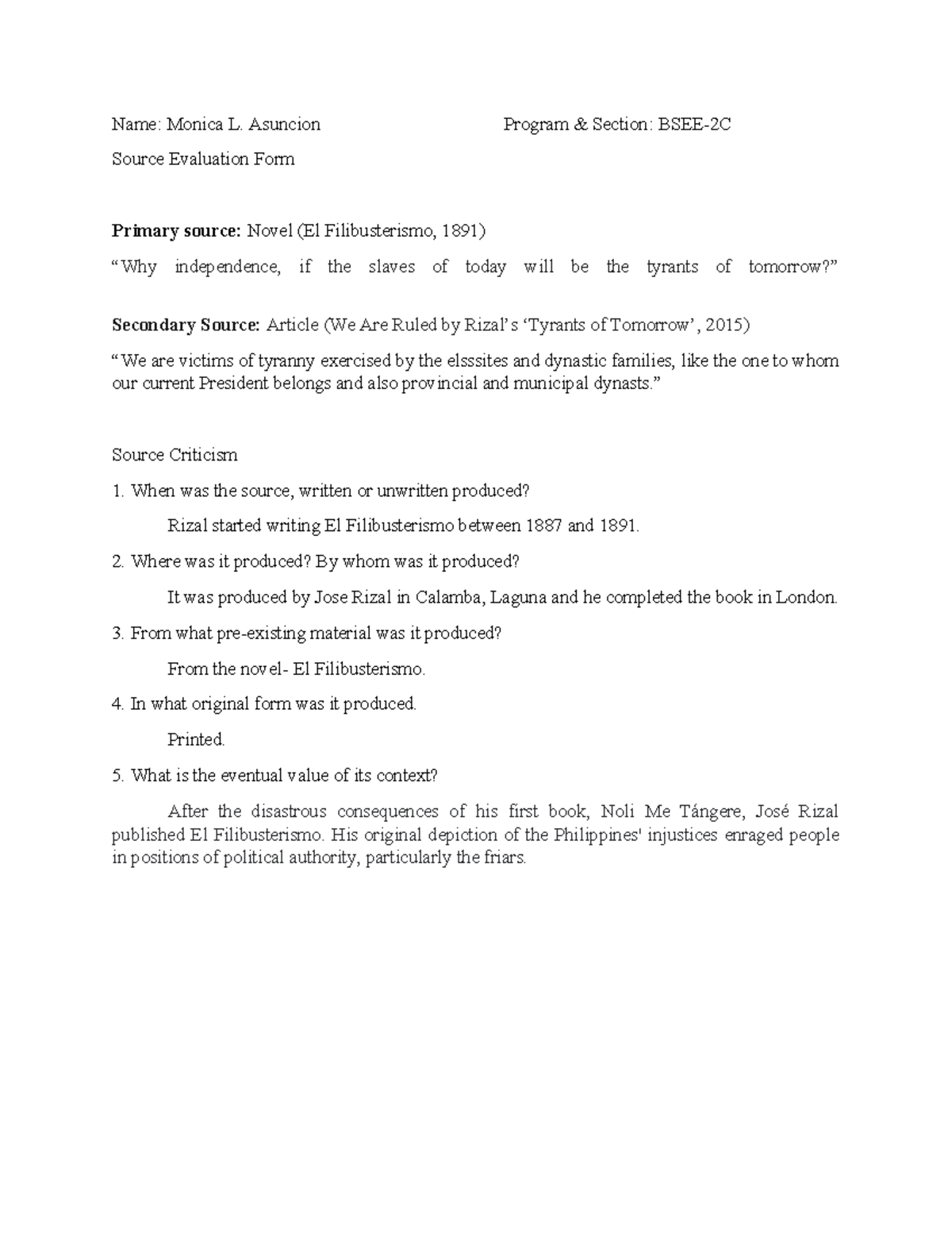 2B Asuncion source-evaluation-form - Name: Monica L. Asuncion Program ...