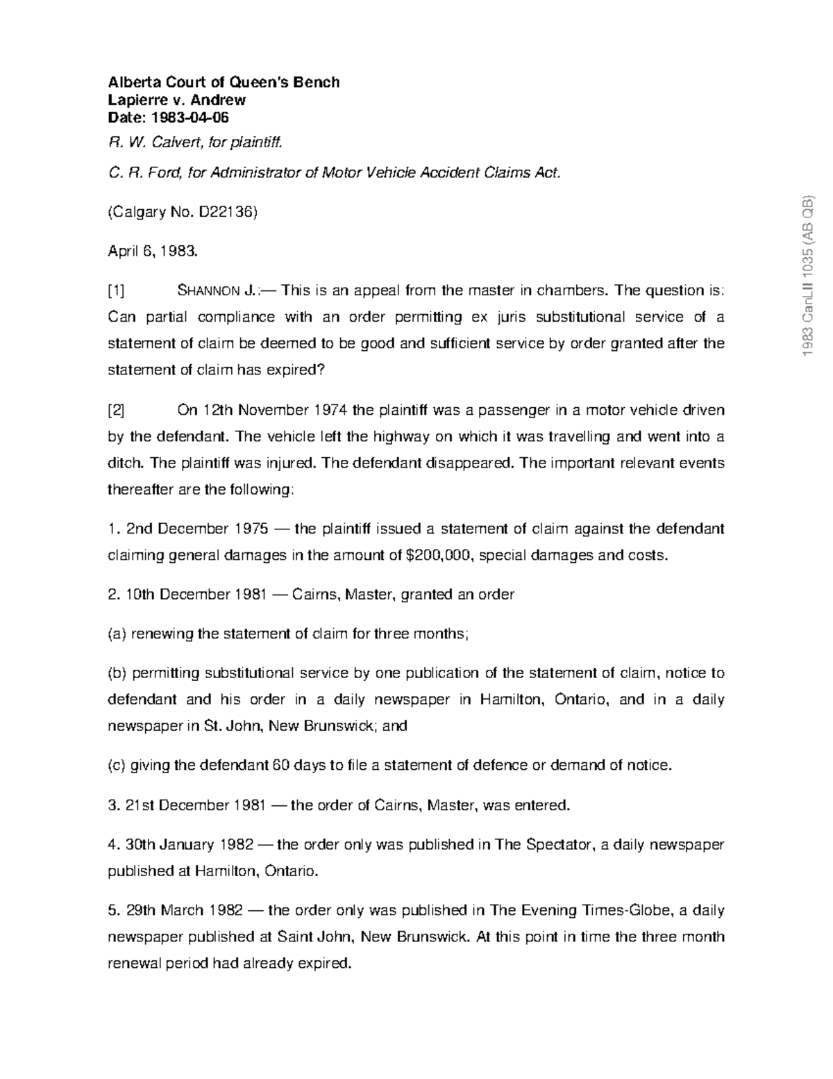 04 Lapierre v Andrew, 1983 Can LII 1035 (ABQB) - Alberta Court of Queen ...