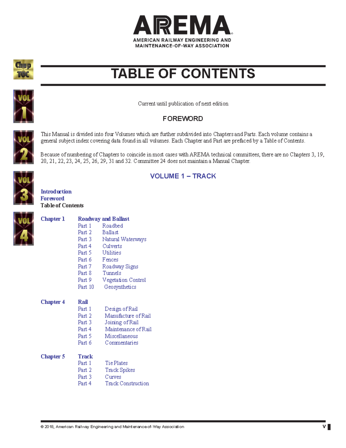 1 0 Arema TABLA DE CONTTENIDOS - © 2018, American Railway Engineering ...
