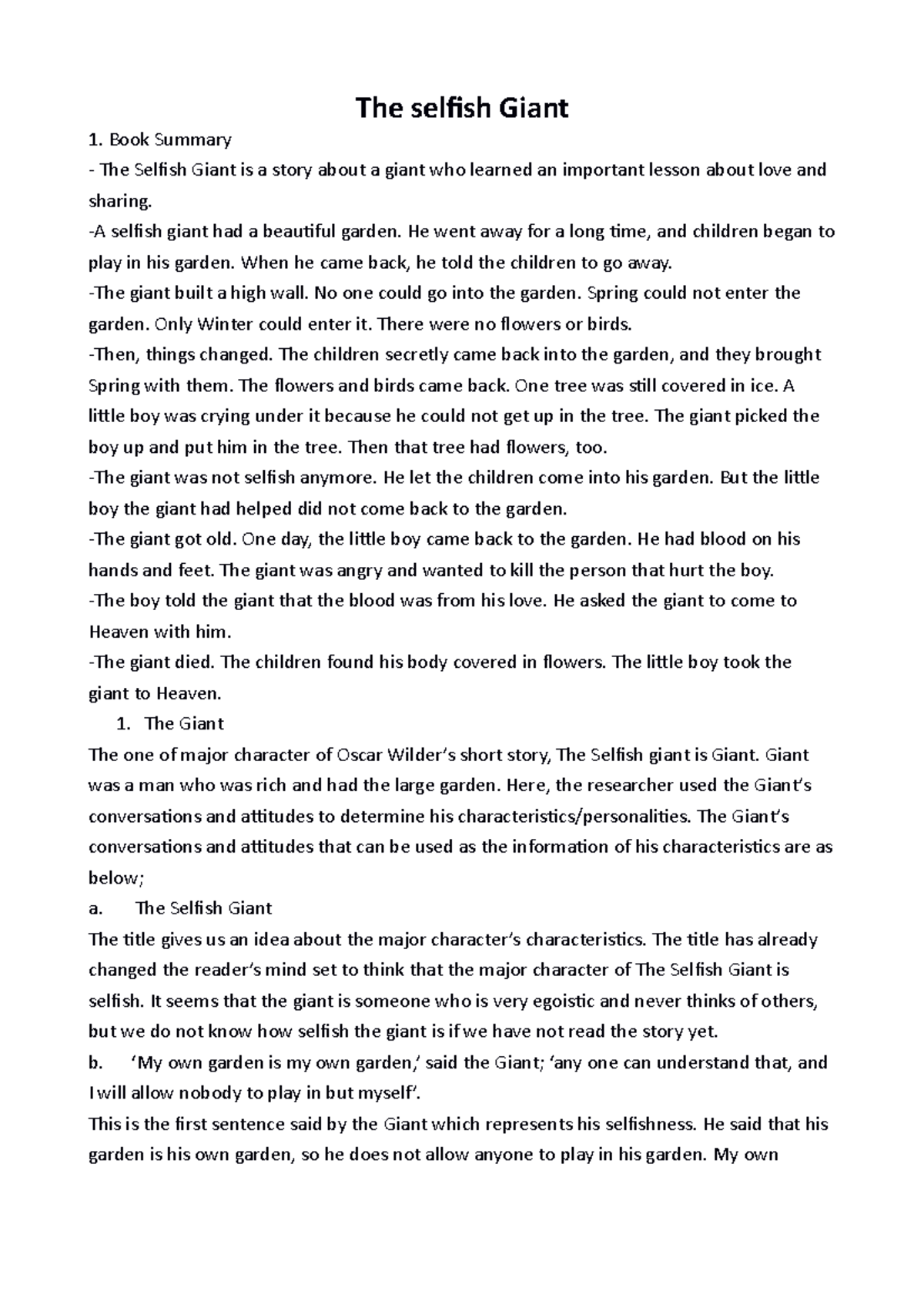 Van hoc anh my - ...... - The selfish Giant Book Summary The Selfish ...