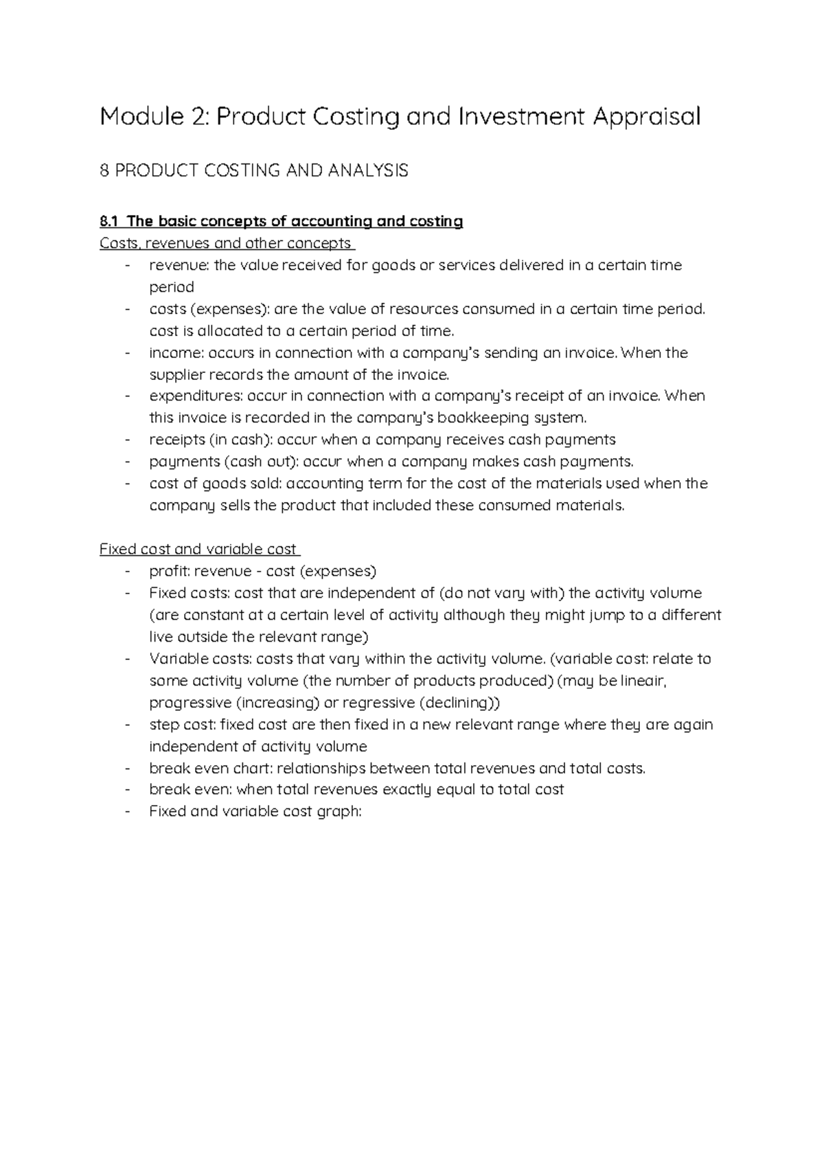 Module 2 Product Costing and Investment Appraisal - Module 2: Product ...