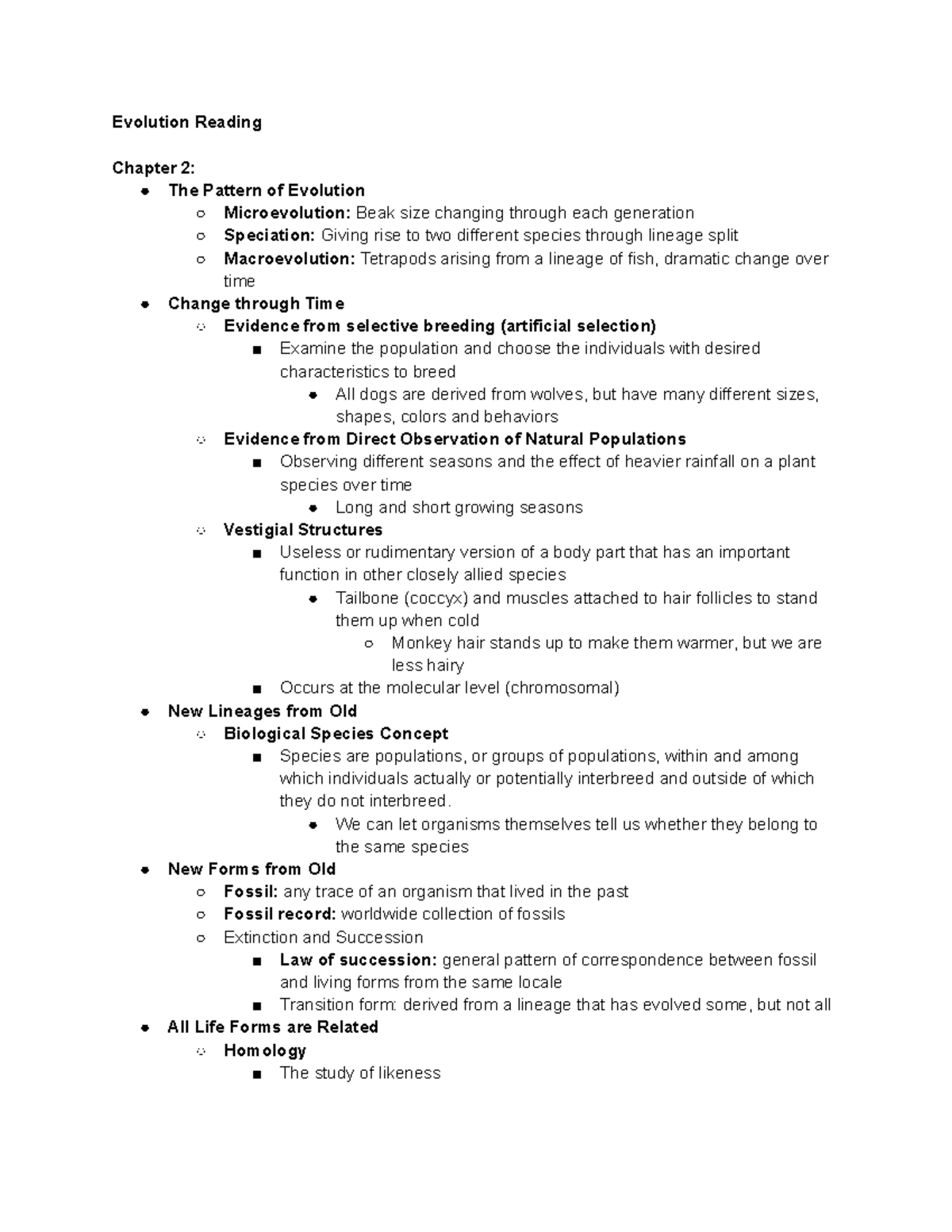 Evolution Reading Notes - Evolution Reading Chapter 2: The Pattern of ...