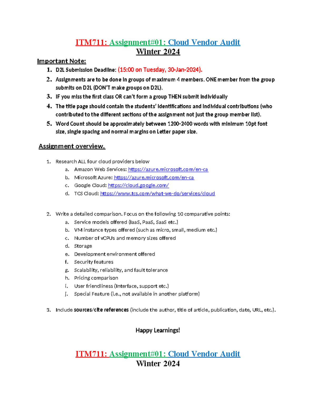 ITM711-W2024-Cloud Computing-Assignment#01 with Grading Rubric - ITM711 ...