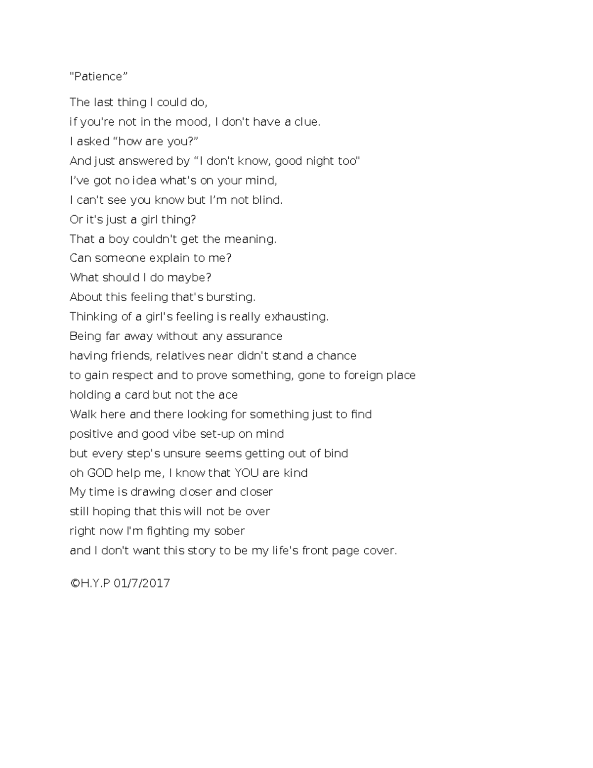 Patience - "Patience” The last thing I could do, if you're not in the ...