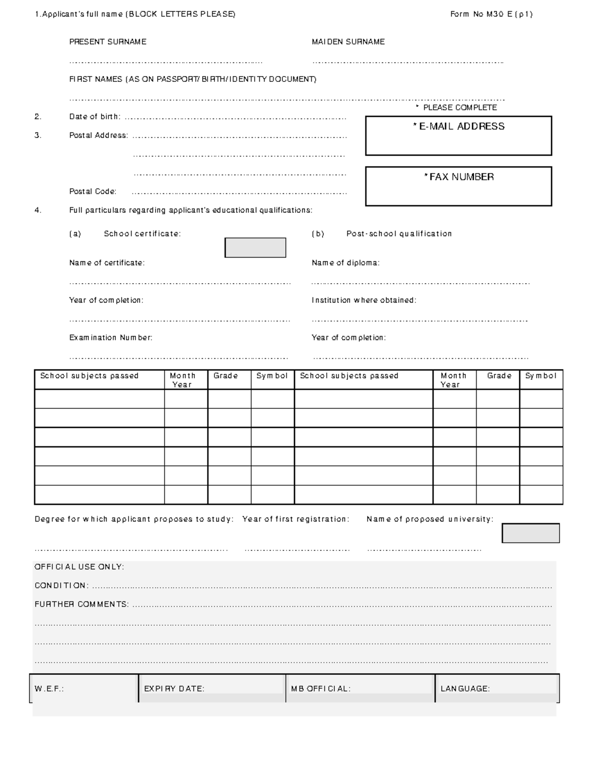 M30 e - 1’s full name (BLOCK LETTERS PLEASE) Form No M30 E (p1) PRESENT ...