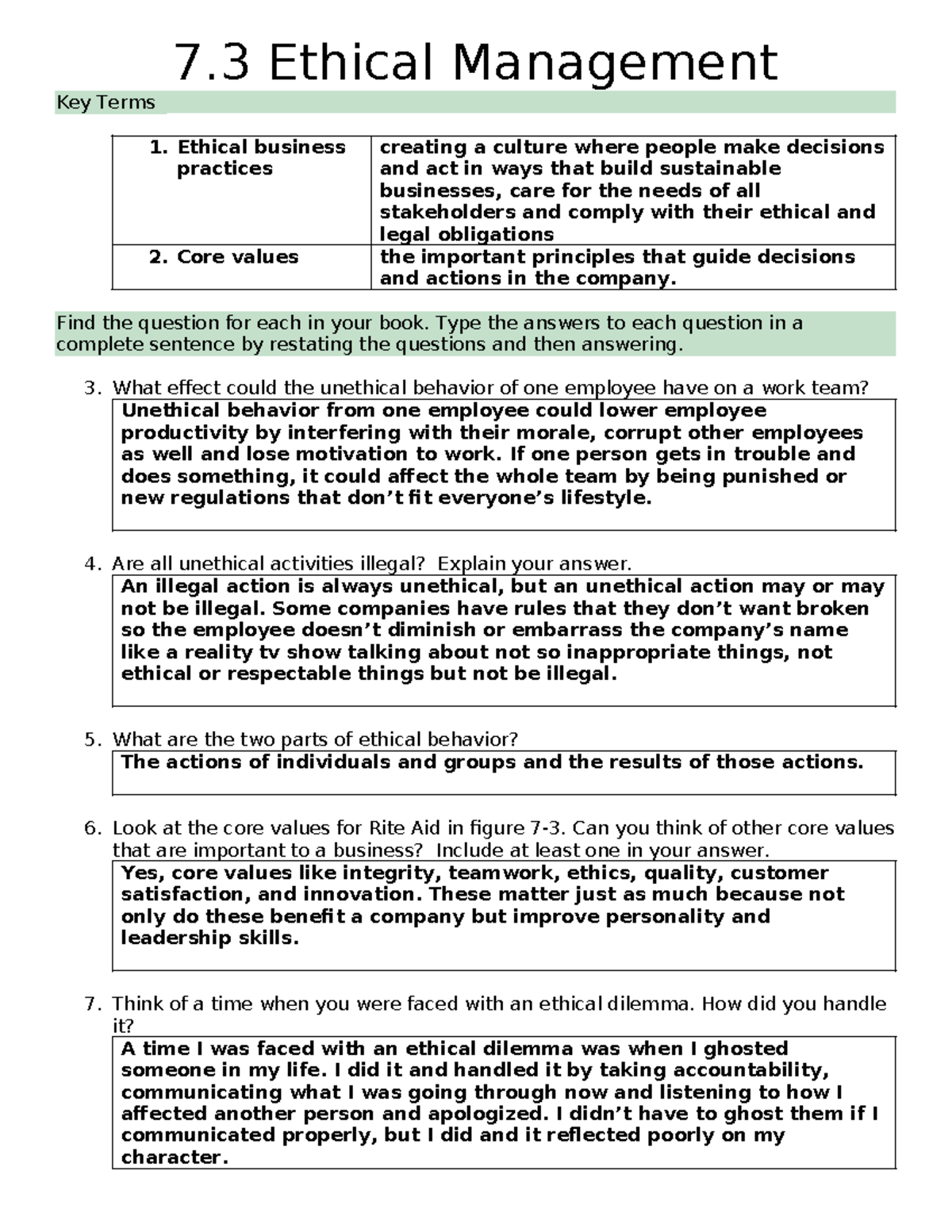 7-3 Ethical Management Terms & Questions PBM complete - 7 Ethical ...